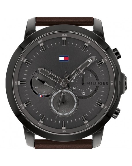 Tommy Hilfiger Jameson Montre Homme Chronographe Acier Noir Cuir Marron ...