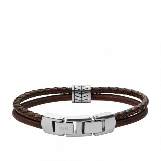 Fossil Homme Bracelet Acier Cuir Marron JF03847040 - Gperdumesaiguilles.com