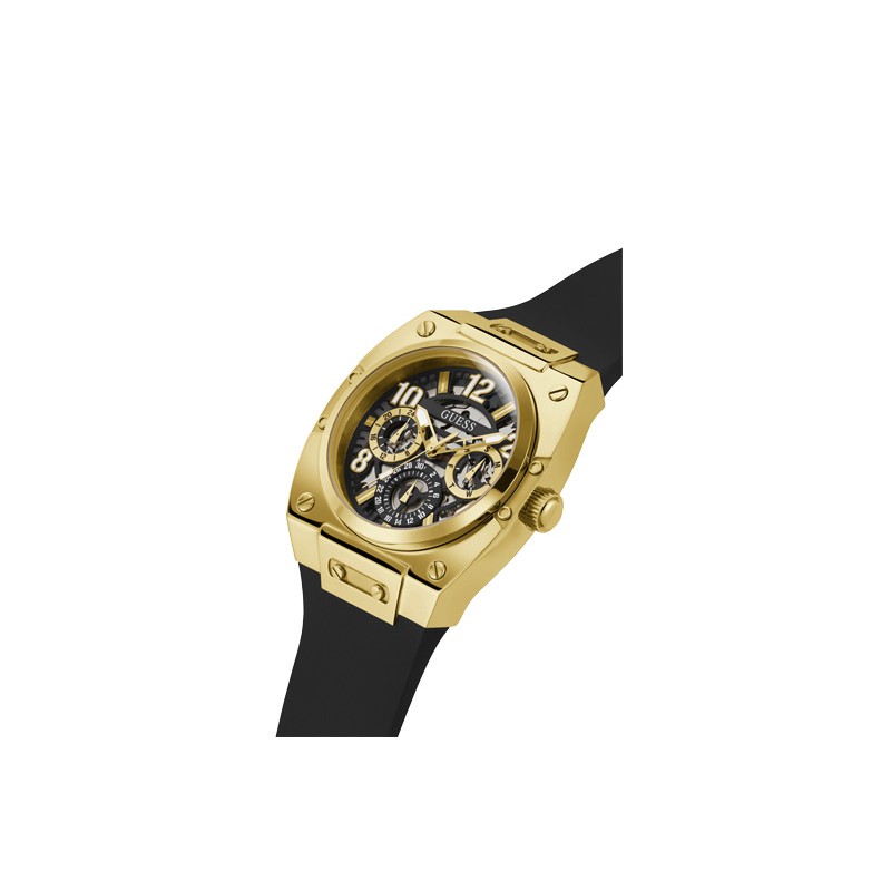 Guess Prodigy Montre Homme Multifonction Acier Doré Silicone Noir ...