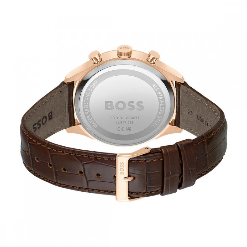 Boss Gregor Montre Homme Chronographe Acier Doré Rose Cuir Marron 1514050